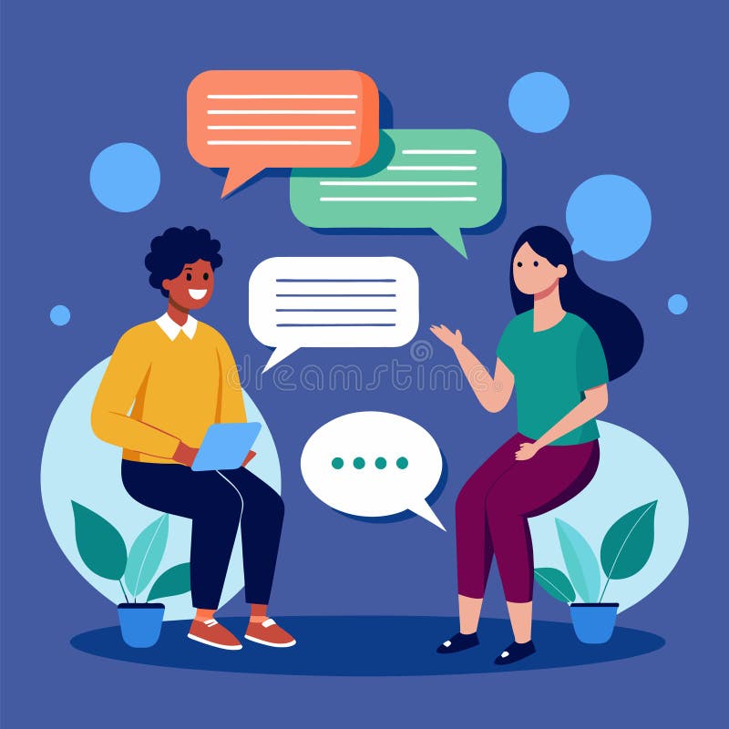 People Having a Conversation with Speech Bubbles, Flat Characters ...
