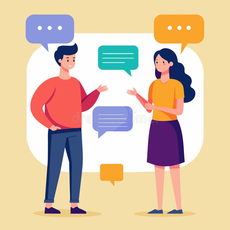 People Having a Conversation with Speech Bubbles, Flat Characters ...