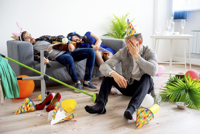 Hangover after a party stock photo. Image of interior - 100312922