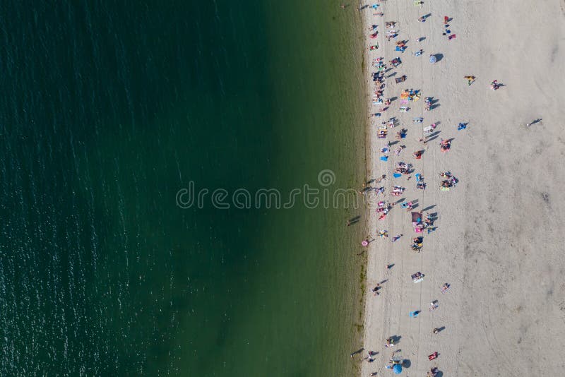 People Having a Rest on the Sea Beach, Top View, Shooting from Drone ...