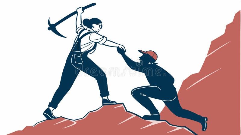 People Helping Each Other Climb Mountain Teamwork Challenge Graphic ...