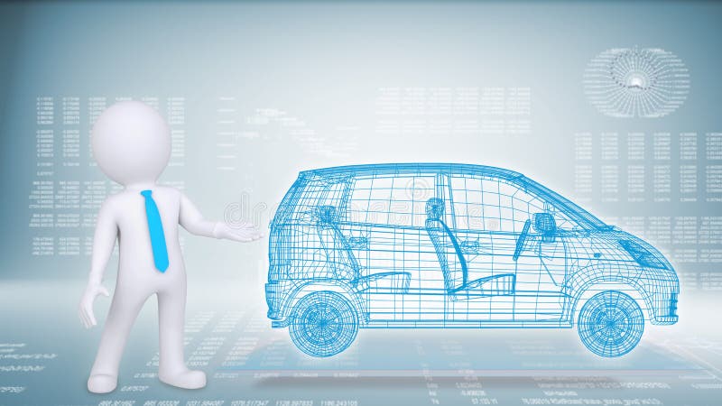 People and Hi-tech Car on a Blue Background Stock Illustration ...