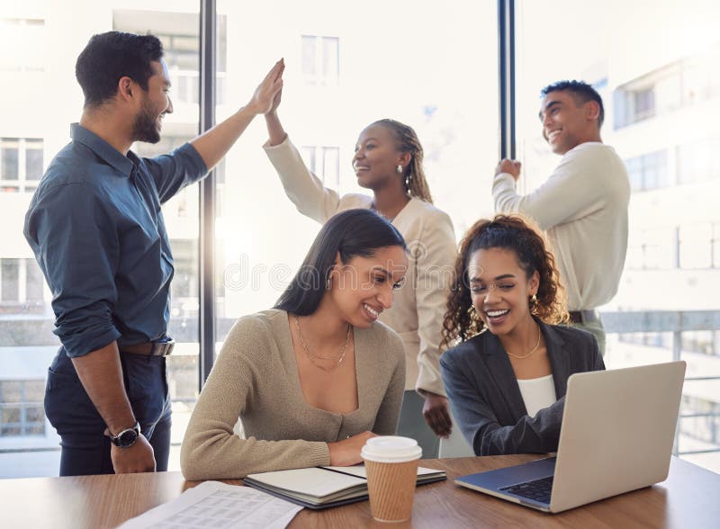 People, High Five and Success in Office with Teamwork, Collaboration ...