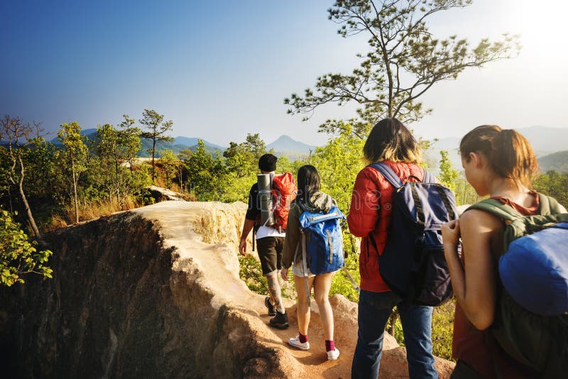 People Hiking Mountain Adventure Concept Stock Image - Image of ...
