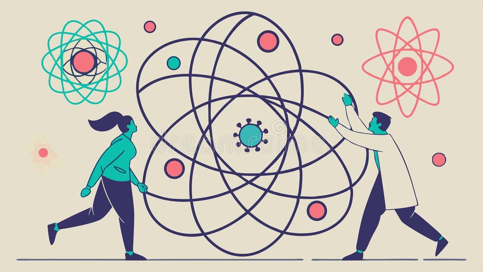 People Holding Atom Model, Science and Collaboration Theme. Vector Design Generative AI Stock ...