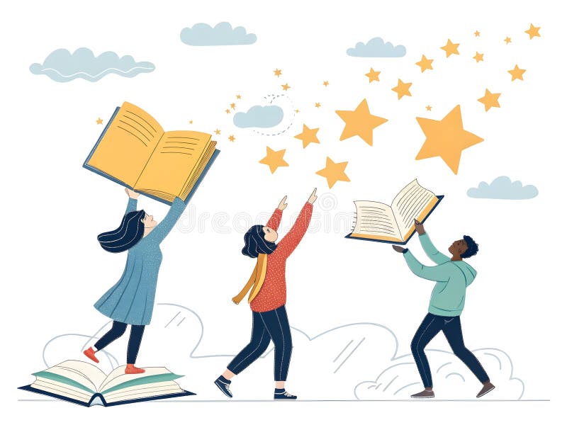People Holding Books Reaching for Stars Education Concept Stock ...