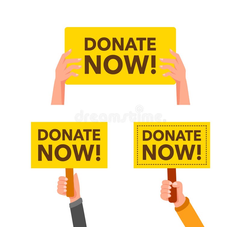 People Holding Donation Signs Asking To Donate Now Stock Vector ...