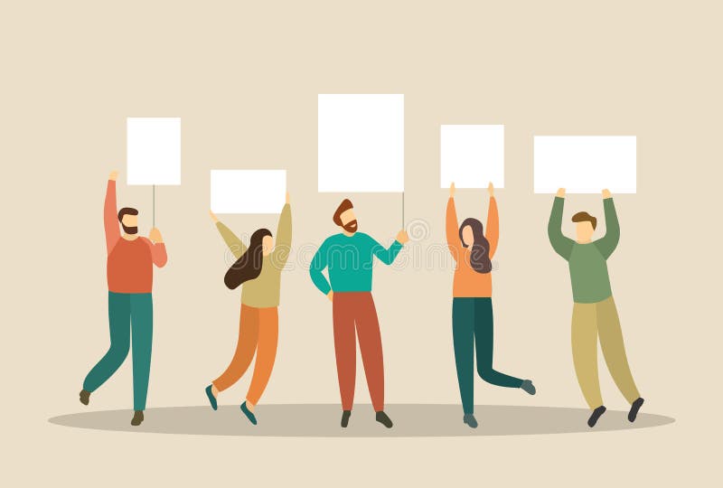 People Holding Empty Banners. Crowd People with Blank Posters. Protest ...