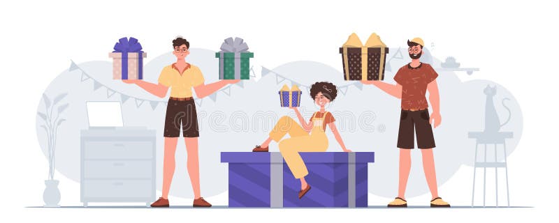 People is Holding Gift Boxes. Modern Flat Vector Illustration. Stock ...
