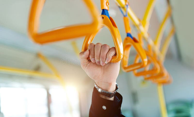 People Holding Handle on Train Stock Image - Image of insid, railing ...