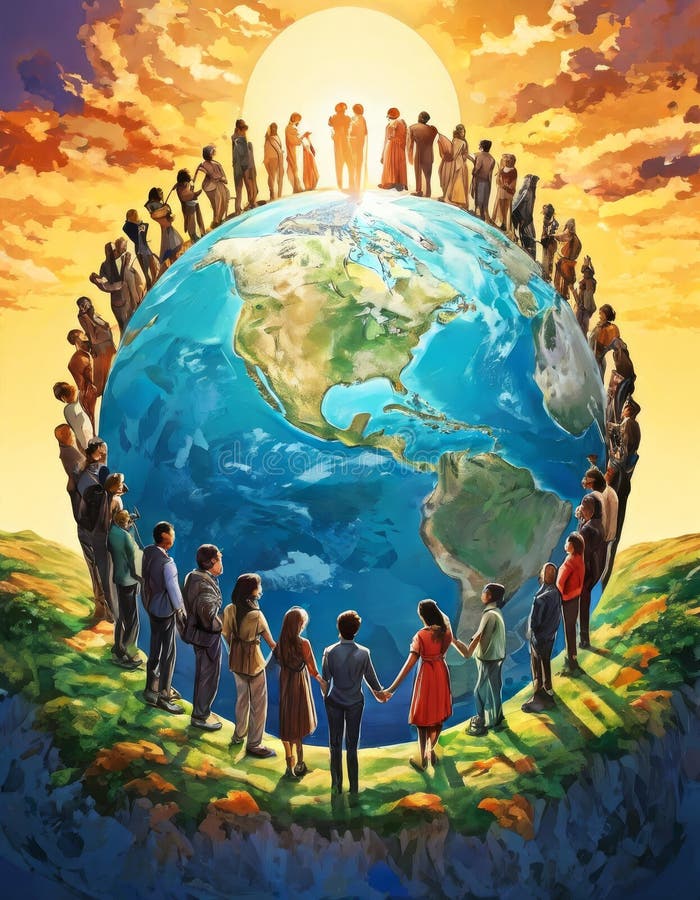 People Holding Hands Around a Globe Promoting Unity and Peace Stock ...