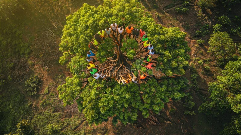 People Holding Hands Around a Tree Seen from Above AIG535 Stock Image ...