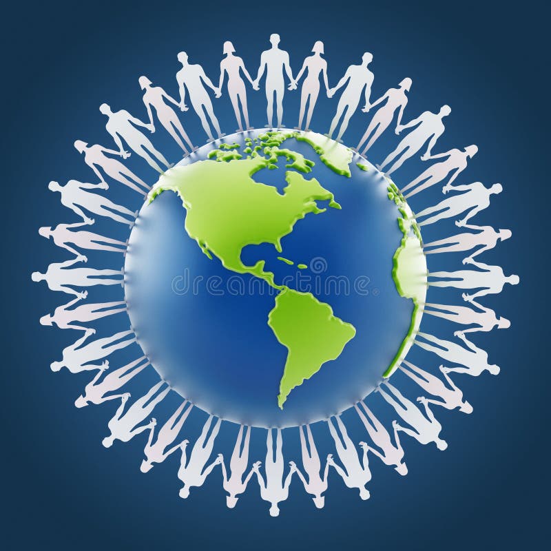 People Holding Hands Around the World. 3D Illustration Stock ...