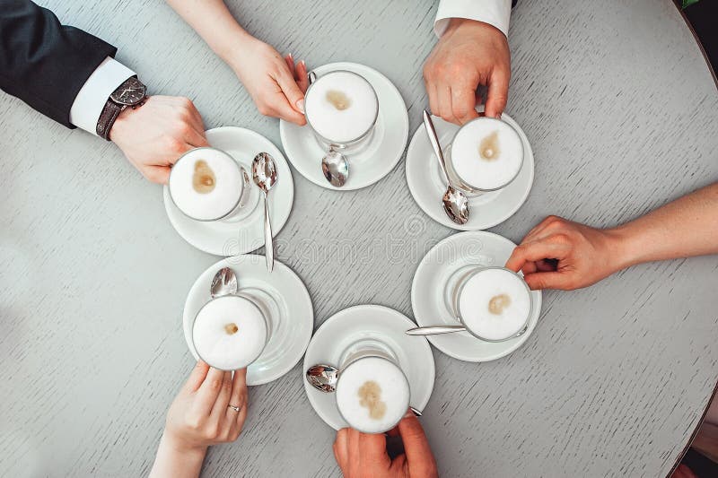 People Holding in Hands Cups with Coffe. Stock Image - Image of ...