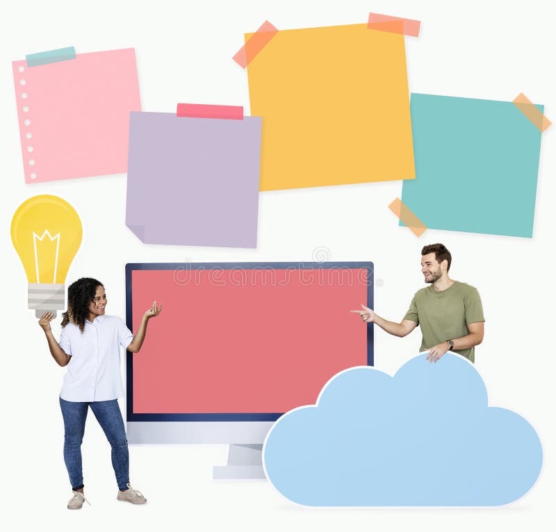People Holding Ideas and Cloud Computing Icons Stock Photo - Image of ...