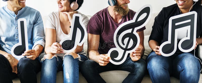 People Holding Musical Notes Icon Stock Photo - Image of happy, enjoy ...