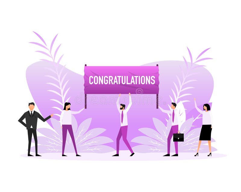 People Holding a Poster with Text Congratulations. Vector Illustration ...