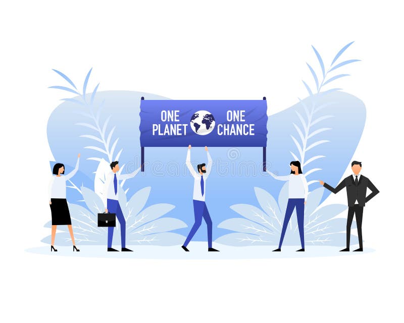 People Holding a Poster with Text One Planet One Change. Vector ...
