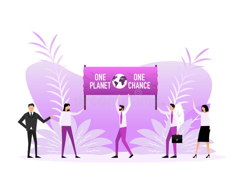 People Holding a Poster with Text One Planet One Change. Vector ...