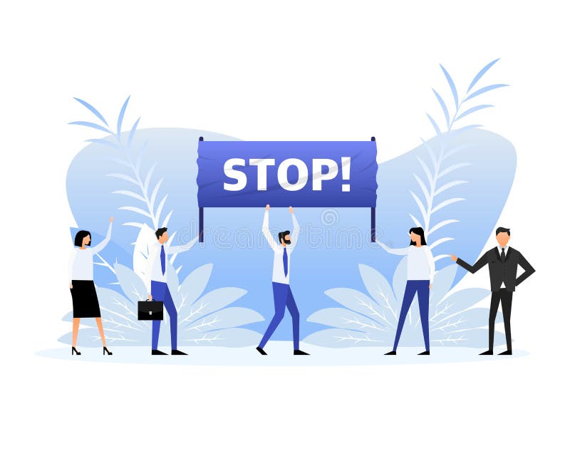 People Holding a Poster with Text Stop. Vector Illustration. Stock ...