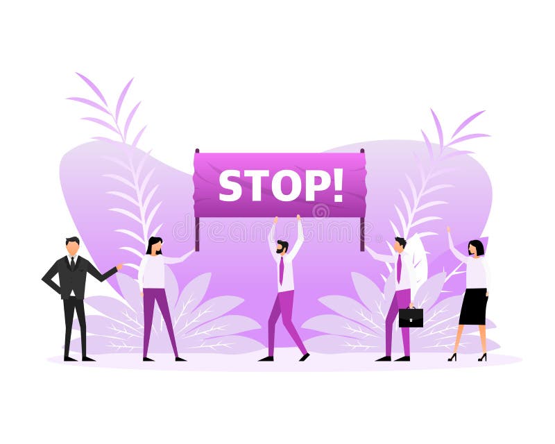 People Holding a Poster with Text Stop. Vector Illustration. Stock ...
