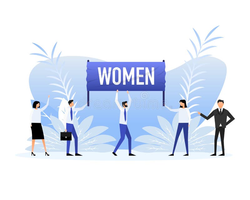 People Holding a Poster with Text Women, Protest. Vector Illustration ...
