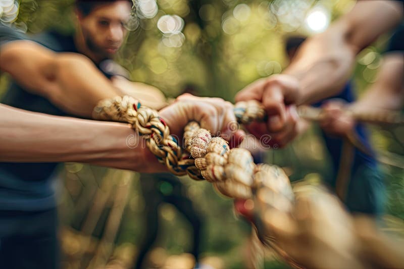 People Holding a Rope Together for a Common Purpose Stock Photo - Image ...