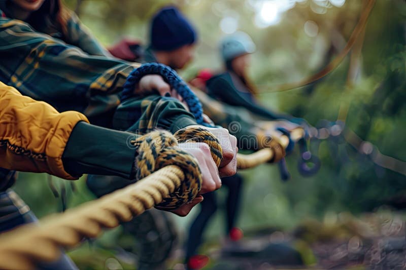 People Holding a Rope Together for a Common Purpose Stock Photo - Image ...