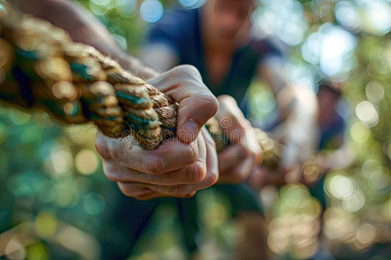 People Holding a Rope Together for a Common Purpose Stock Photo - Image ...