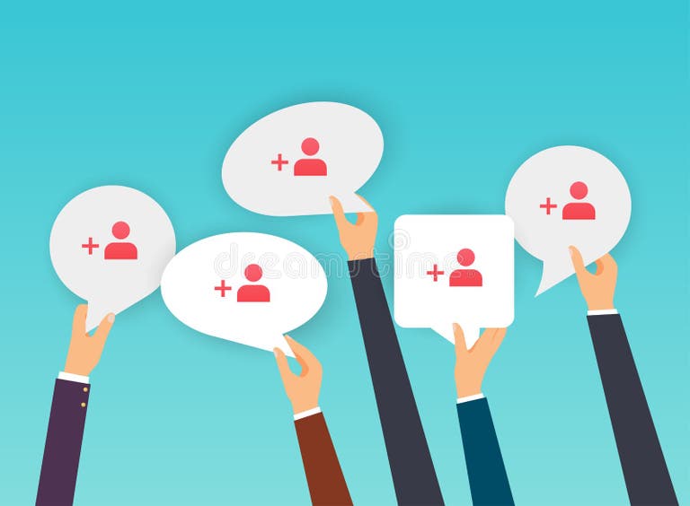 People Holding Speech Bubbles with Subscribers Icon. Flat Design Stock ...