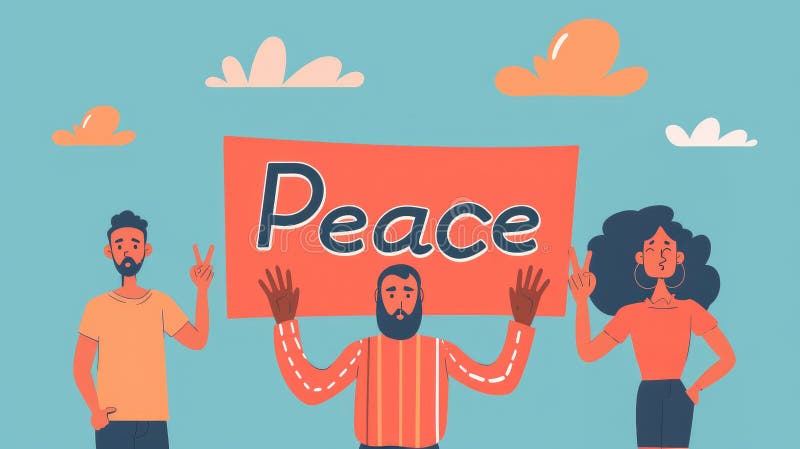 People Holding Up Sign the Word Peace AI Generated Stock Illustration ...