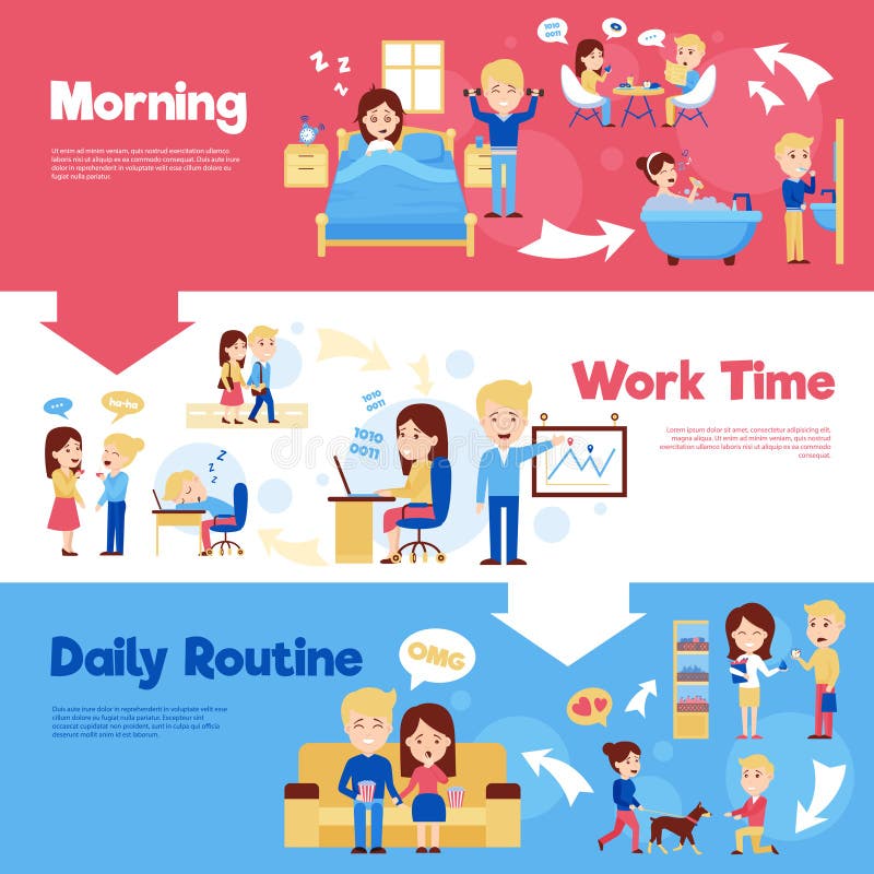 Daily People Horizontal Banners Set Stock Vector - Illustration of ...