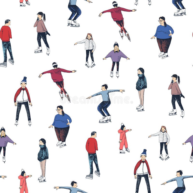 People on the Ice Rink Seamless Pattern Stock Vector - Illustration of ...