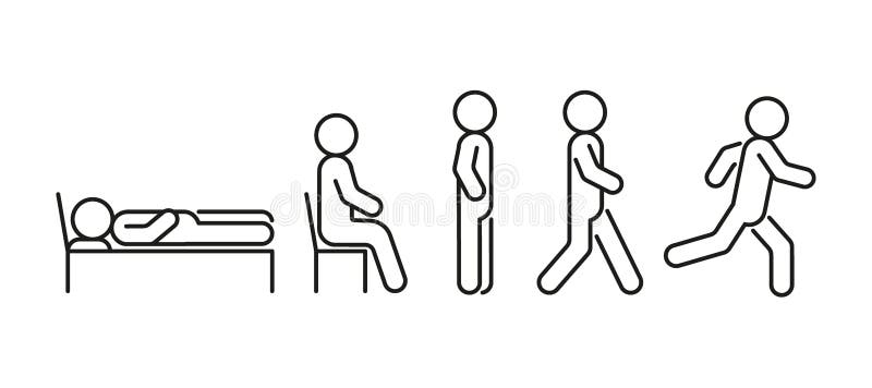People Icon in Different Posture, Human Various Action Poses. Lie ...