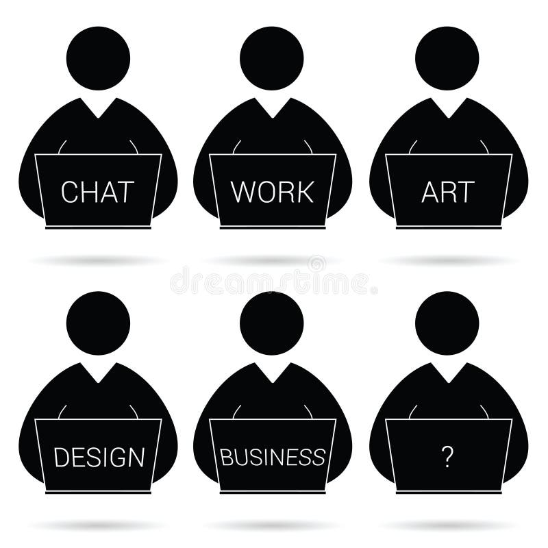 People Icon with Laptop Black Illustration Stock Vector - Illustration ...