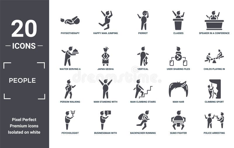 People Icon Set. Include Creative Elements As Physiotherapy, Speaker in ...