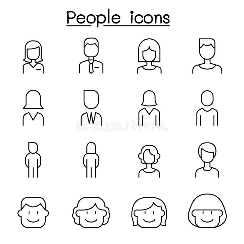 People Icon Set in Thin Line Style Stock Vector - Illustration of ...
