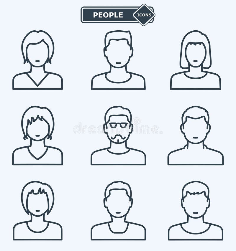 People Icons, Linear Flat Style Stock Vector - Illustration of ...