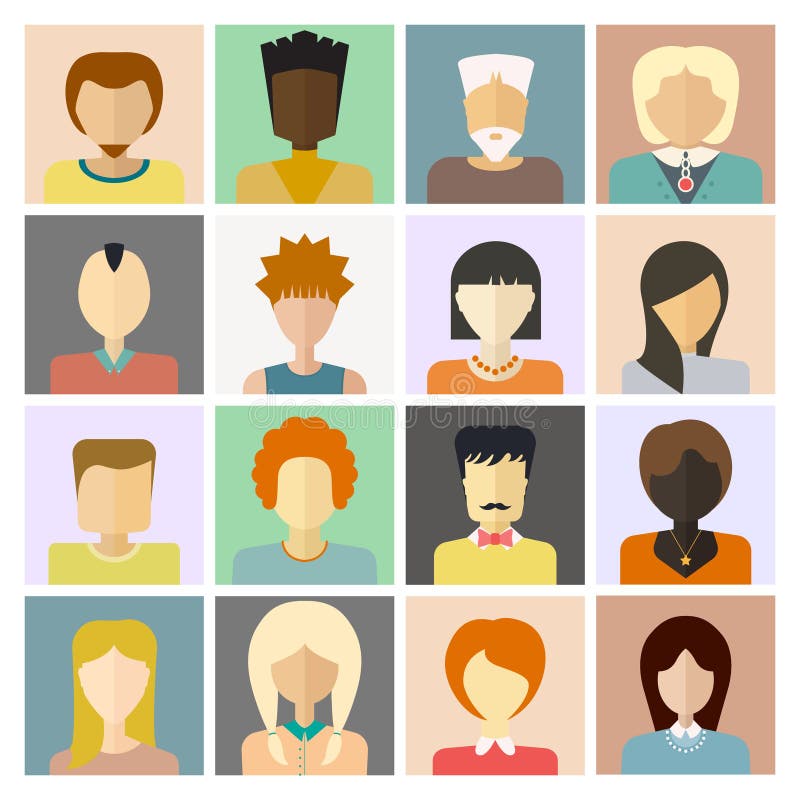 Male Avatar Icons Vector Set. People Characters in Flat Style. Faces ...