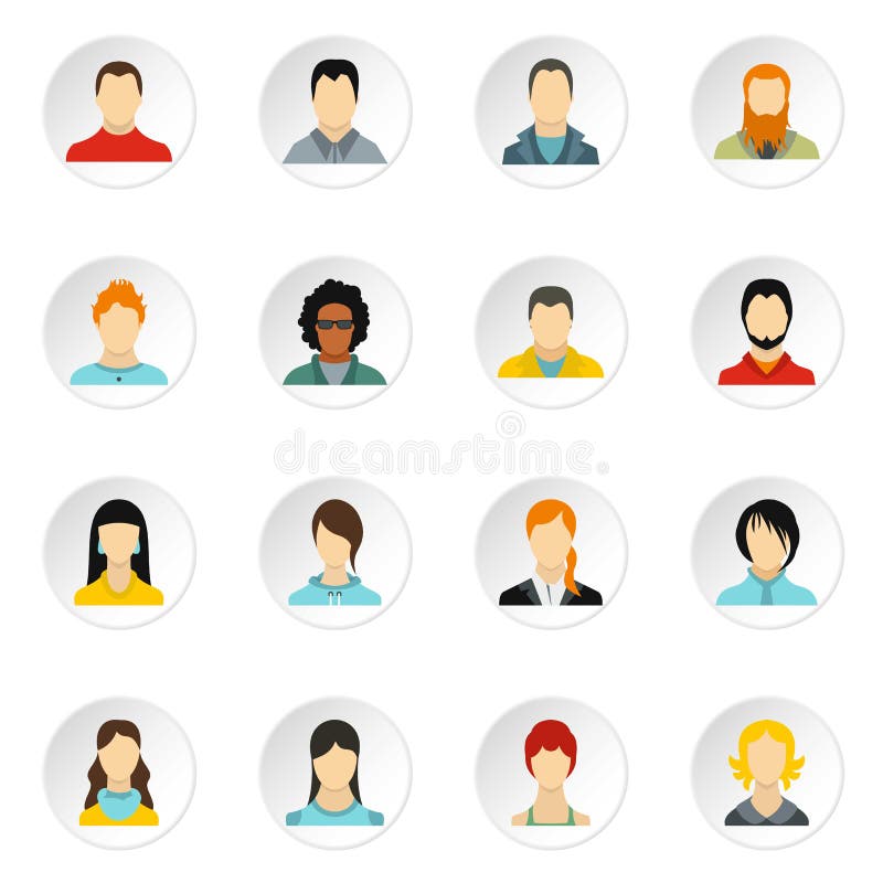 People Icons Set, Flat Style Stock Vector - Illustration of casual ...
