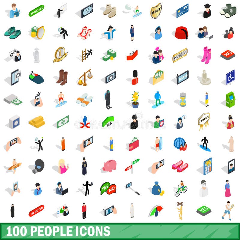 100 People Icons Set, Isometric 3d Style Stock Vector - Illustration of choice, connection: 89972610
