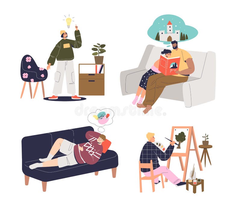 People Imagination And Inspiration Concept With Cartoon Characters ...