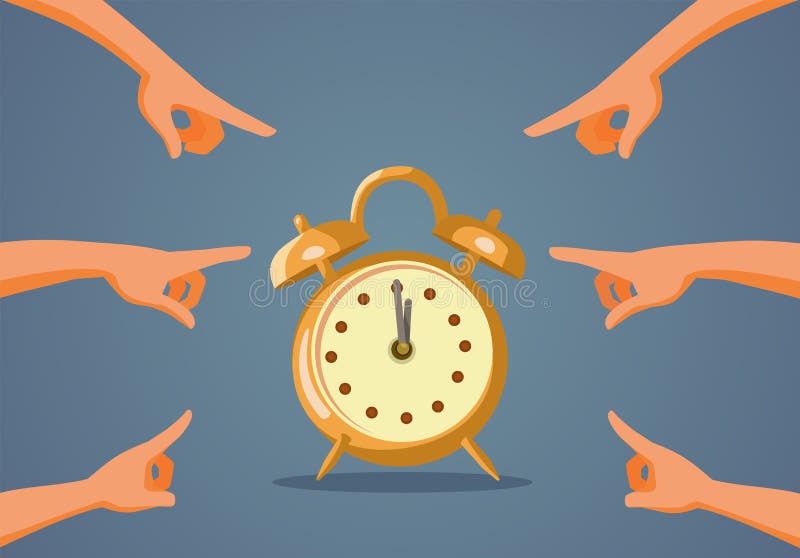 Hands Pointing at Alarm Clock Vector Cartoon Illustration Stock Vector ...