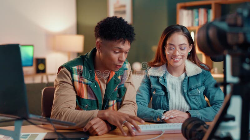 People, Influencer or Team with Video Camera in Studio for Online ...