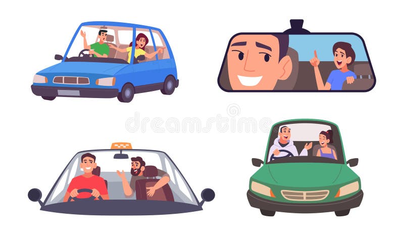 People Inside Car. Driving People Talking when Drive Vehicles Small ...