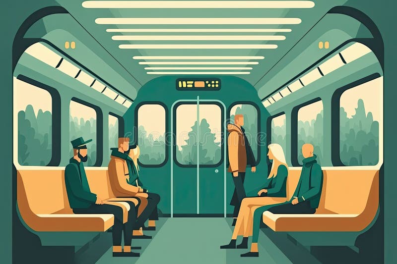 People Inside the Subway Transport Train Cartoon Illustration ...