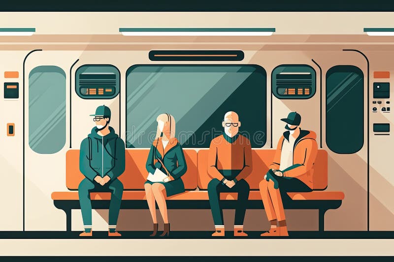People Inside the Subway Transport Train Cartoon Illustration ...