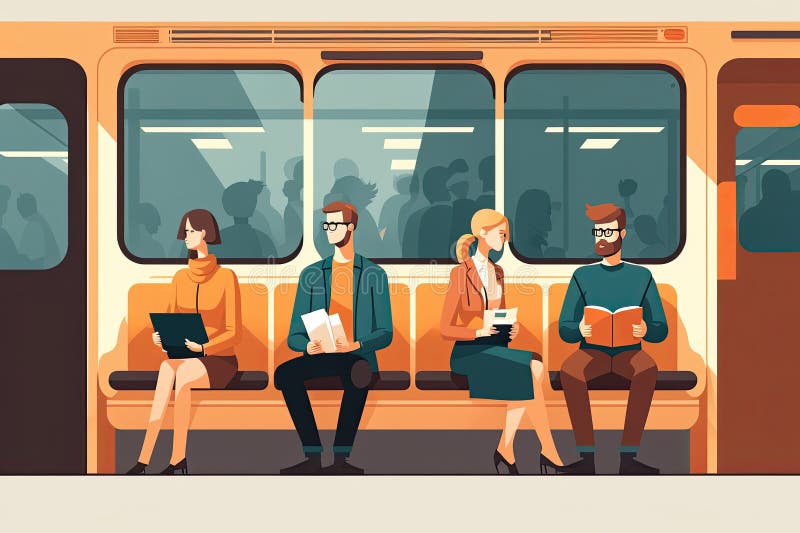 People Inside the Subway Transport Train Cartoon Illustration ...
