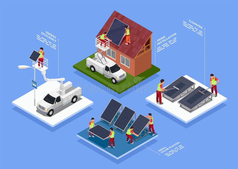 People Installing and Using Solar Panels Isometric Colored Concept ...