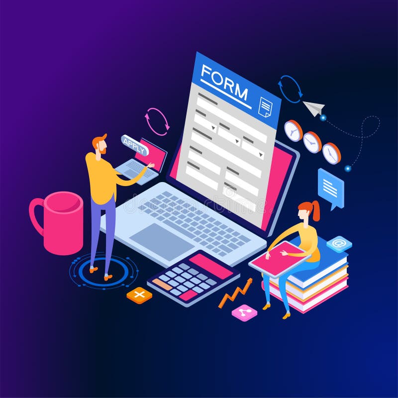 Online Application Isometric Concept Banner Stock Vector - Illustration ...